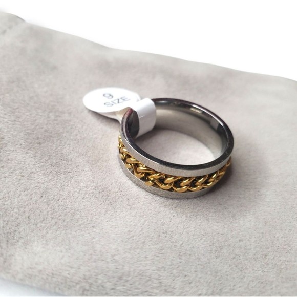 Accessories | Nwt Fidget Chain Accent Silver Gold Tone Ring Sz 9 | Poshmark